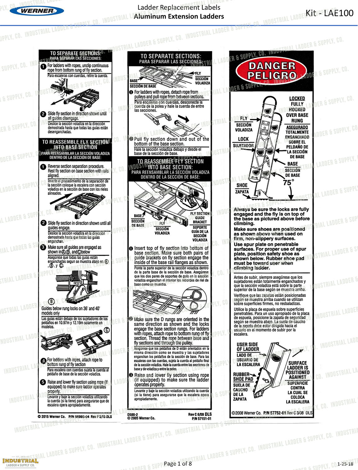 Werner LAE100 Safety Labels - Aluminum Extension Ladders - Industrial ...