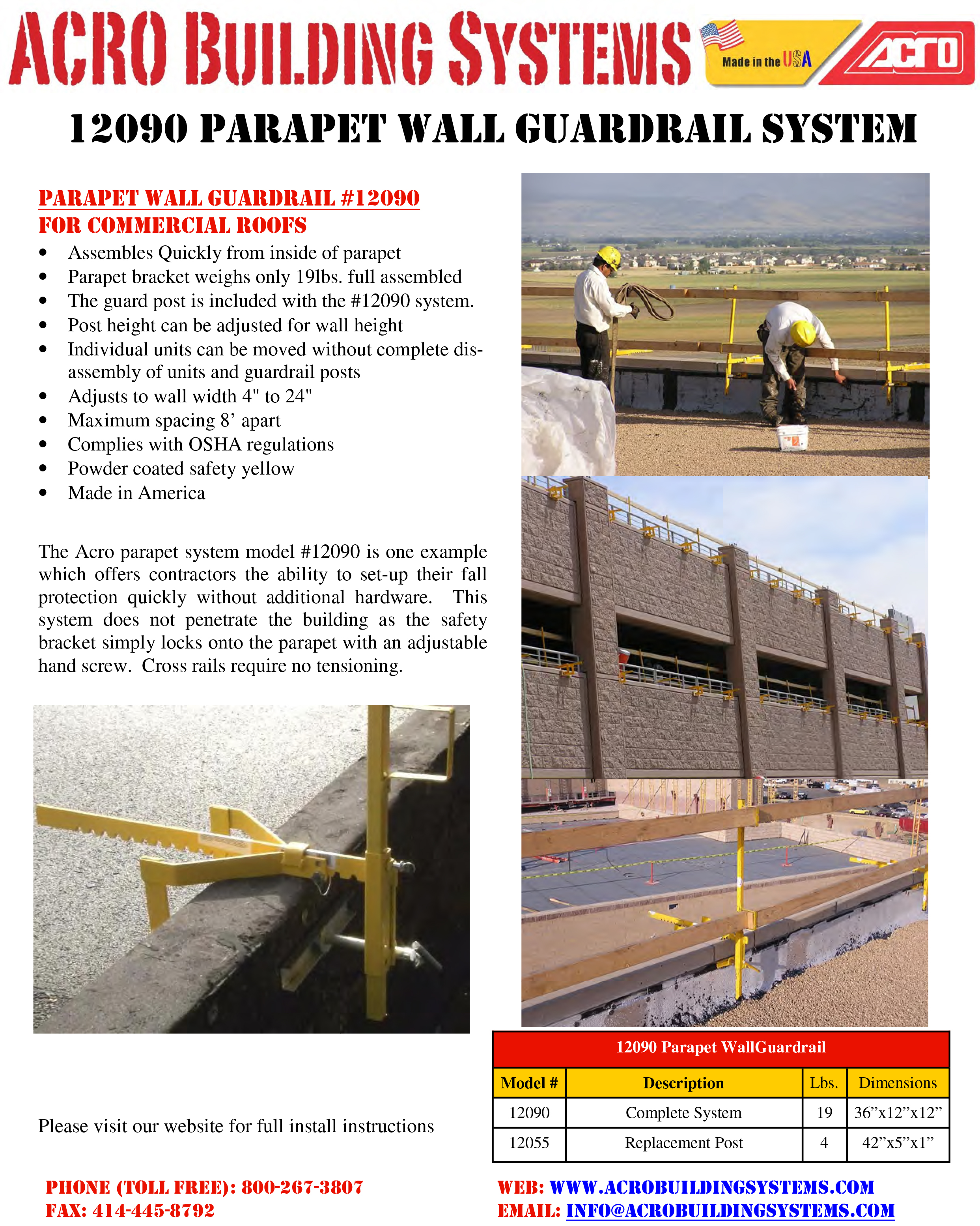Acro 12090 Parapet Wall Guard Rail Systems Bracket & Post - Industrial ...